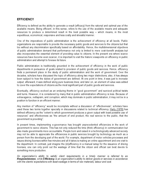 Efficiency Vs Responsiveness Pdf Efficiency Public Administration