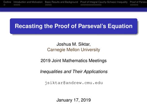 Pdf Recasting The Proof Of Parsevals Equation