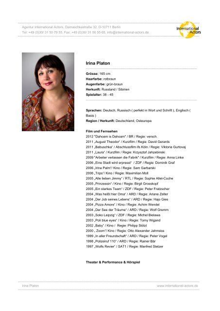 Irina Platon Agentur International Actors