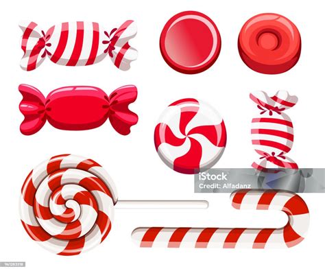 레드 러 멜의 집합입니다 하드 캔디 사탕 지팡이 사탕 래퍼에는 사탕 벡터 그림을 흰색 배경에 고립입니다 웹 사이트 페이지 및 모바일 애플 리 케이 션 디자인 갈색에 대한