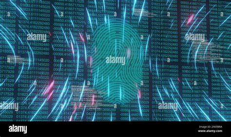 Image Of Biometric Fingerprint Scanner And Spinning Light Trails
