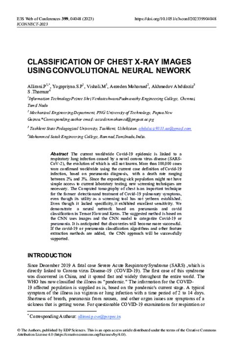 Pdf Classification Of Chest X Ray Images Using Convolutional Neural Nework