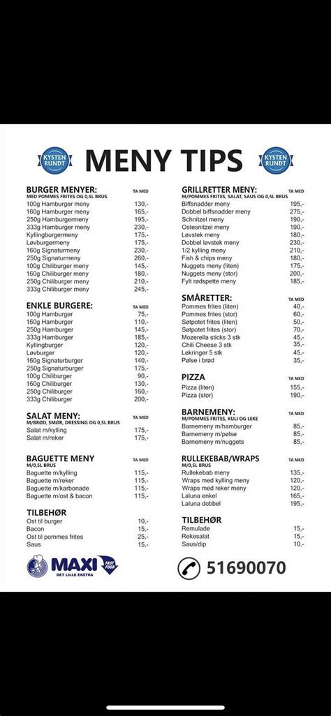 Menu At Maxi Tananger Det Lille Ekstra Sola Restaurant Tananger