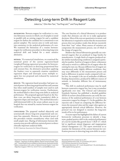 pdf detecting long term drift in reagent lots
