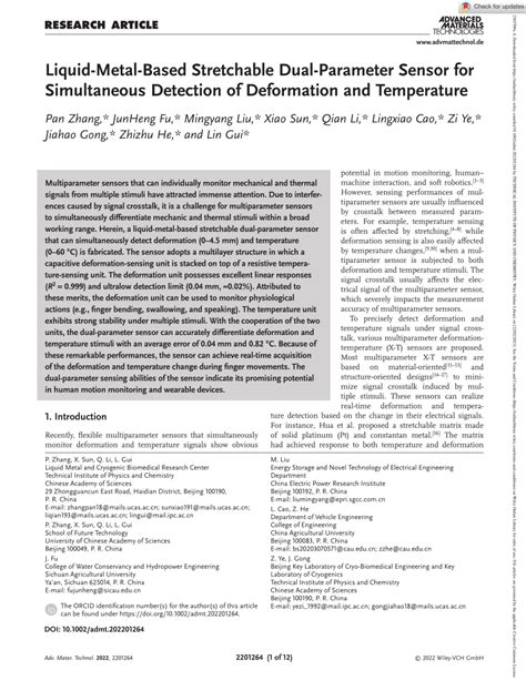 Pdf Liquid‐metal‐based Stretchable Dual‐parameter Sensor For Simultaneous Detection Of