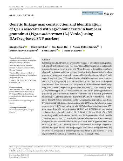 Pdf Genetic Linkage Map Construction And Identification Of Qtls