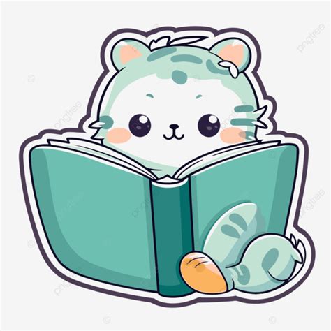 상표 벡터 일러스트 책을 읽는 고양이 만화와 스티커 디자인 고립 된 책을 읽고 상표 Png 일러스트 및 벡터 에 대한 무료 다운로드 Pngtree