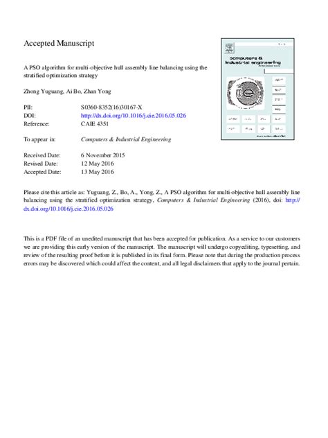 pdf a pso algorithm for multi objective hull assembly line balancing