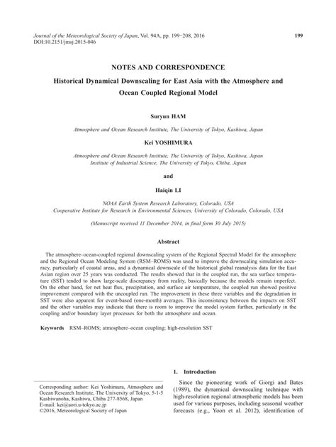Pdf Historical Dynamical Downscaling For East Asia With The Atmosphere And Ocean Coupled