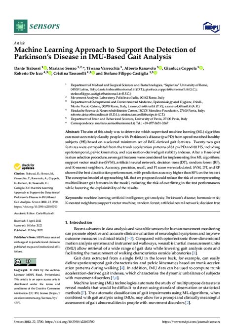 Pdf Machine Learning Approach To Support The Detection Of Parkinsons