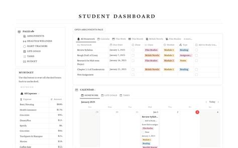 Student Dashboard Assignment Tracker Template Notion Marketplace