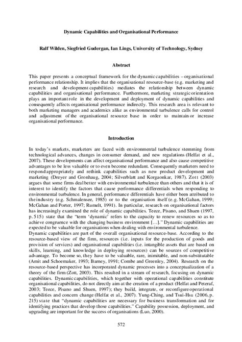Pdf Dynamic Capabilities And Organisational Performance