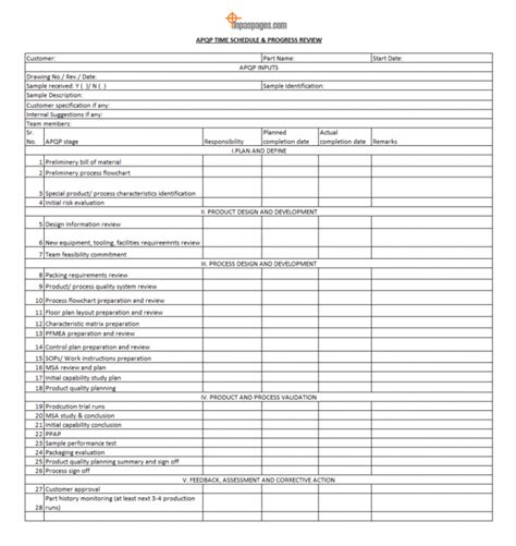 Apqp Excel Template Download
