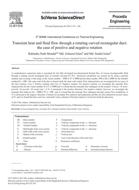 pdf transient heat and fluid flow through a rotating curved