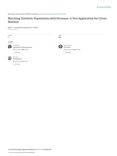 Matching Synthetic Populations With Personas A Test Application For Urban Mobility Pdf Data