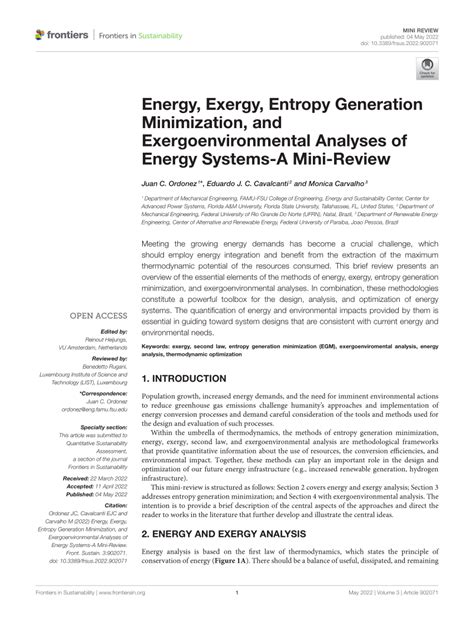 Pdf Energy Exergy Entropy Generation Minimization And Exergoenvironmental Analyses Of