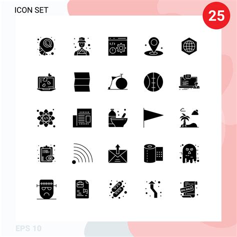 Pictogram Set Of 25 Simple Solid Glyphs Of Global Place Browser Navigation Programming Editable