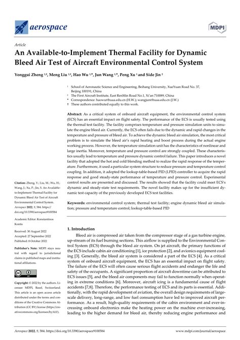 Pdf An Available To Implement Thermal Facility For Dynamic Bleed Air Test Of Aircraft