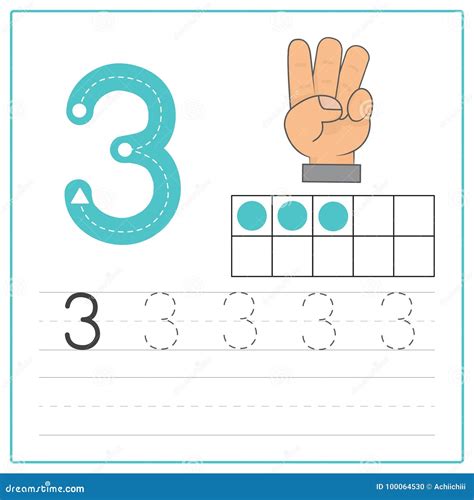 Number Writing Practice 3 Vector Illustration