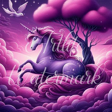 Pretty Purple Unicorns Set 4 Clip Art 5 Png Files Etsy