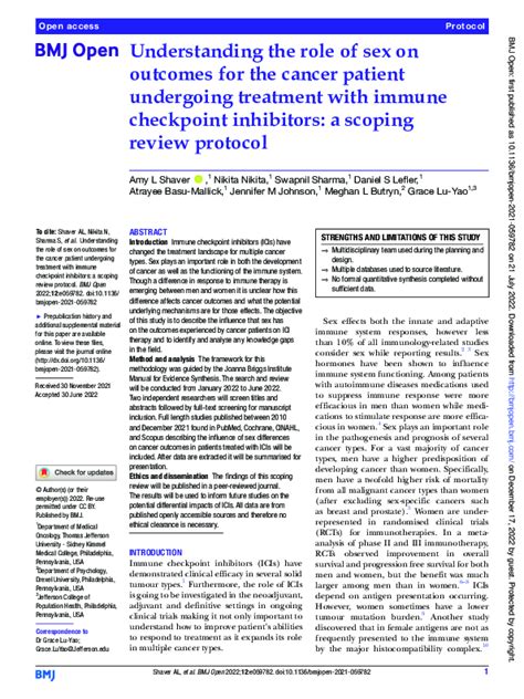 Pdf Sex Differences In Cancer Outcomes With Icis