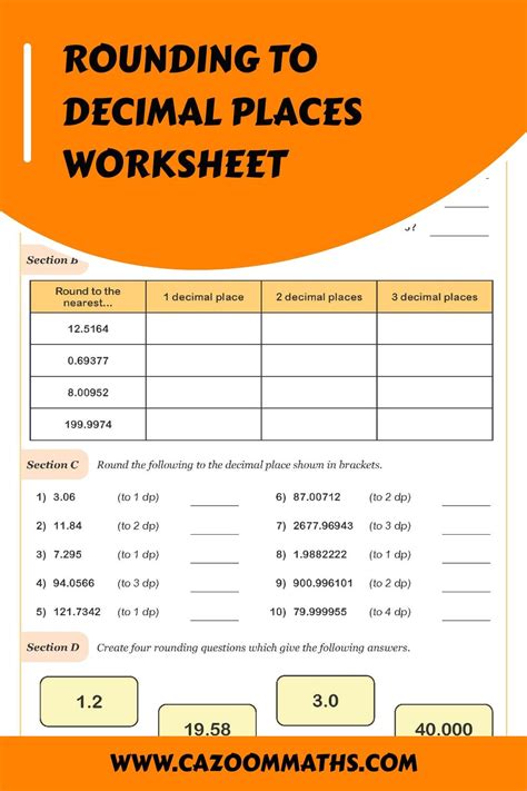 Rounding To Decimal Places Worksheet With Practice Questions