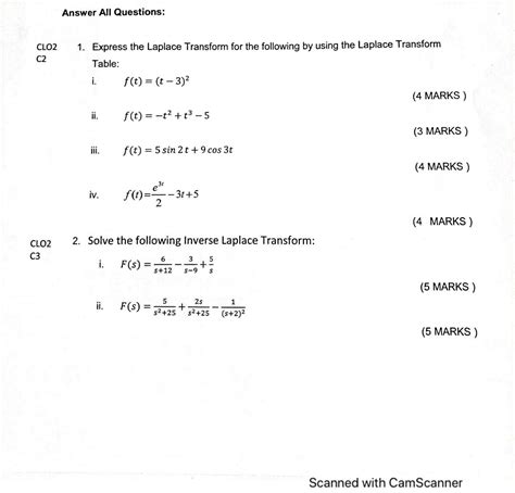 SOLUTION: Exercise 2 laplace transform - Studypool