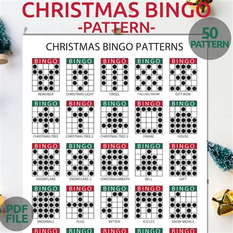 Christmas Bingo Patterns Printable Christmas Bingo Party Game 50