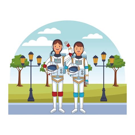 우주 비행사 커플 아바타 프리미엄 벡터