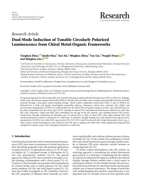 Pdf Dual Mode Induction Of Tunable Circularly Polarized Luminescence From Chiral Metal Organic