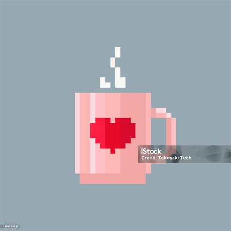 커피 일러스트의 픽셀 아트 컵 픽셀화 모자이크 복고풍 게임 스타일의 벡터 픽셀 핫 초콜릿 머그잔 발렌타인 데이에 대한 8 비트