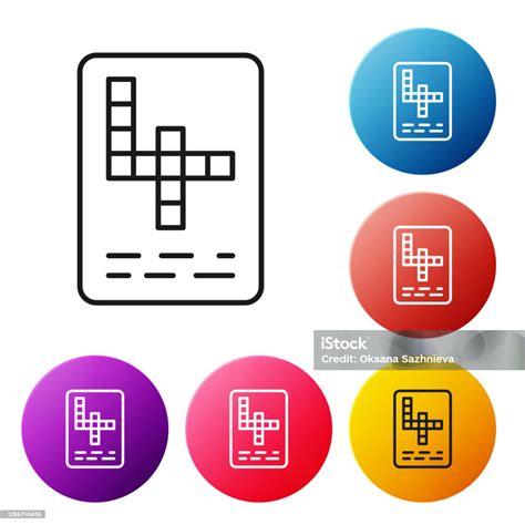 흰색 배경에 격리 된 검은 줄 크로스 워드 아이콘 아이콘 을 다채로운 원 버튼을 설정합니다 벡터 가로세로 낱말퍼즐에 대한 스톡 벡터 아트 및 기타 이미지 Istock