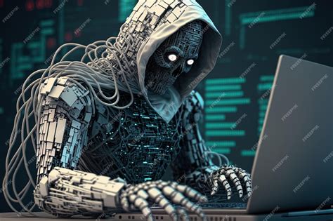 Premium Photo An Example Of A Humanoid Robot Stealing Data From The Network