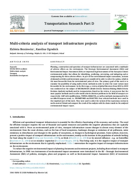 Pdf Multi Criteria Analysis Of Transport Infrastructure Projects