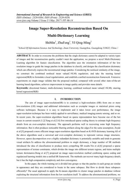 Image Super Resolution Reconstruction Based On Multi Dictionary Learning Pdf