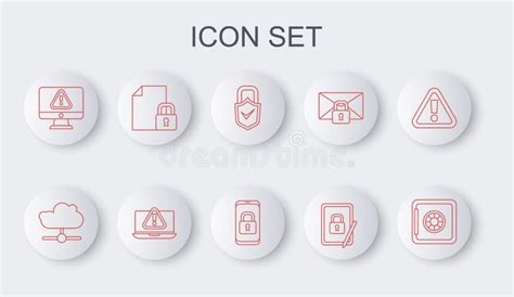 Set Line Safe Network Cloud Connection Lock And Check Mark Tablet With Closed Padlock