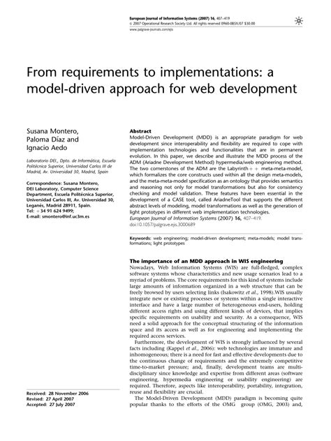 Pdf From Requirements To Implementations A Model Driven Approach For Web Development