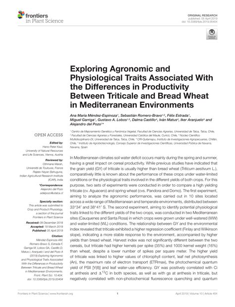 Pdf Exploring Agronomic And Physiological Traits Associated With The
