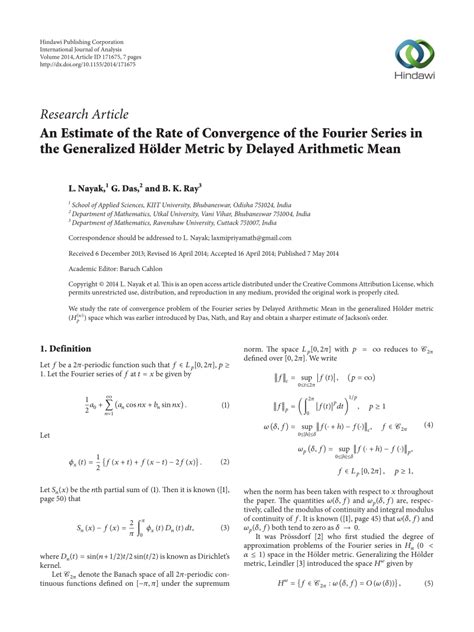 Pdf An Estimate Of The Rate Of Convergence Of The Fourier Series In The Generalized Hölder