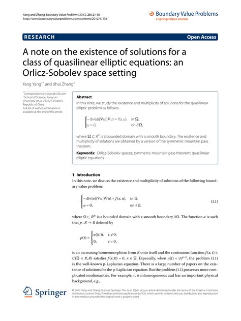 Pdf A Note On The Existence Of Solutions For A Class Of Quasilinear Elliptic Equations An