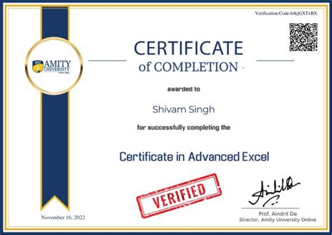 Certificate Advancedexcel Dataanalysis Excelskills Professionaldevelopment Shivam Singh