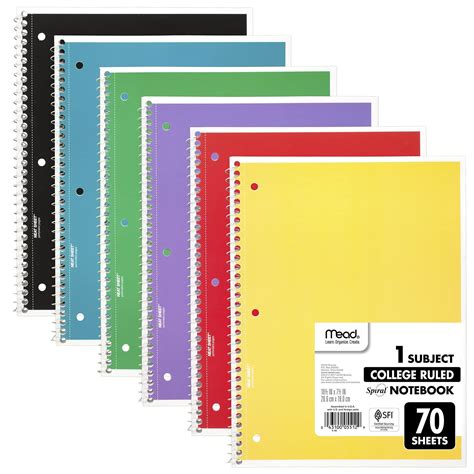 Mead Spiral Notebooks 6 Pack 1 Subject College Ruled Paper 10 1 2 X 7 1 2 70 Sheets Per