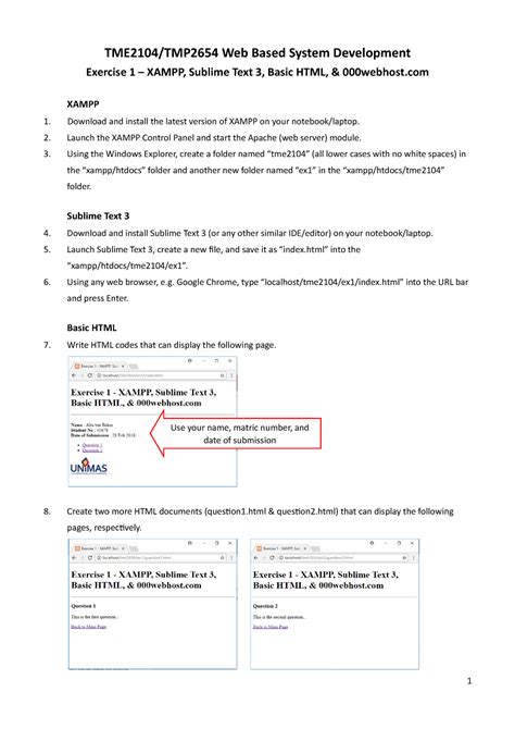 Exercise Tutorial TME TMP Web Based System Development Exercise XAMPP Sublime