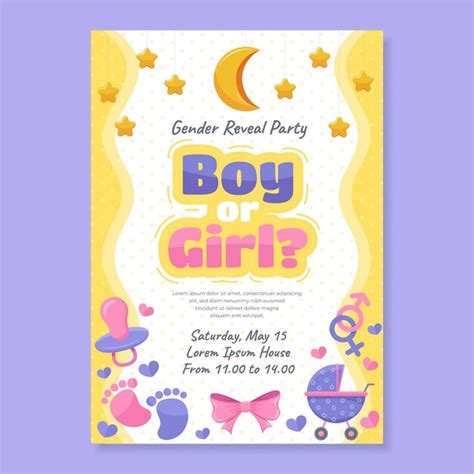 성별 공개 파티를 위한 평면 수직 포스터 템플릿 프리미엄 벡터