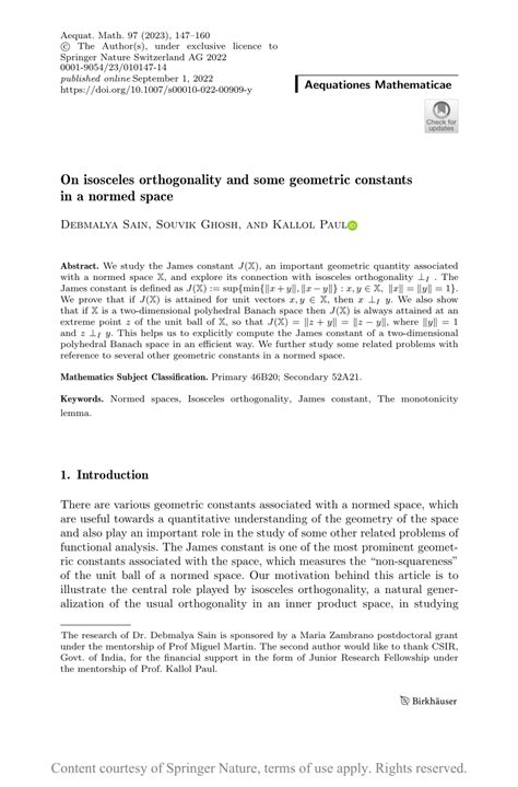 On Isosceles Orthogonality And Some Geometric Constants In A Normed Space Request Pdf