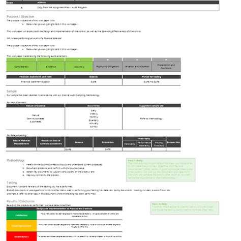 Fieldwork Testing Workpaper Template My Audit Spot