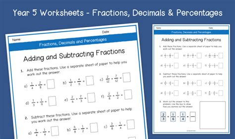 Year 5 Adding And Subtracting Fractions Worksheets Ks2 Fractions Decimals And Percentages