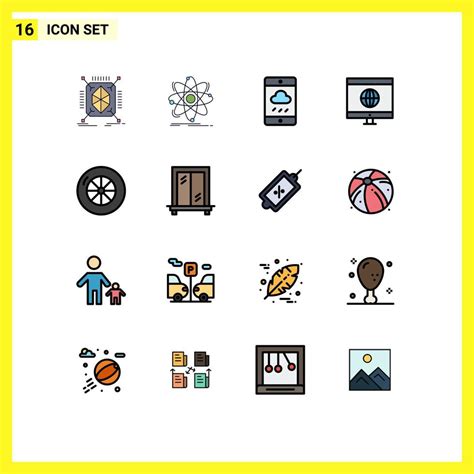 Mobile Interface Flat Color Filled Line Set Of 16 Pictograms Of Vehicles Learning Nuclear Global