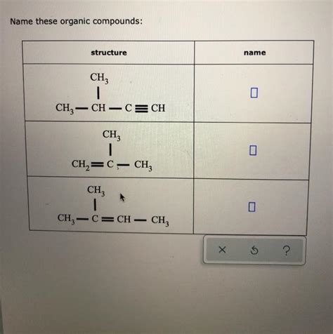 Solved Name these organic compounds: structure name CH, | | Chegg.com