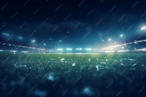 Campo De Fútbol Lluvioso Fondo Borroso En La Noche Iluminado Por Luces